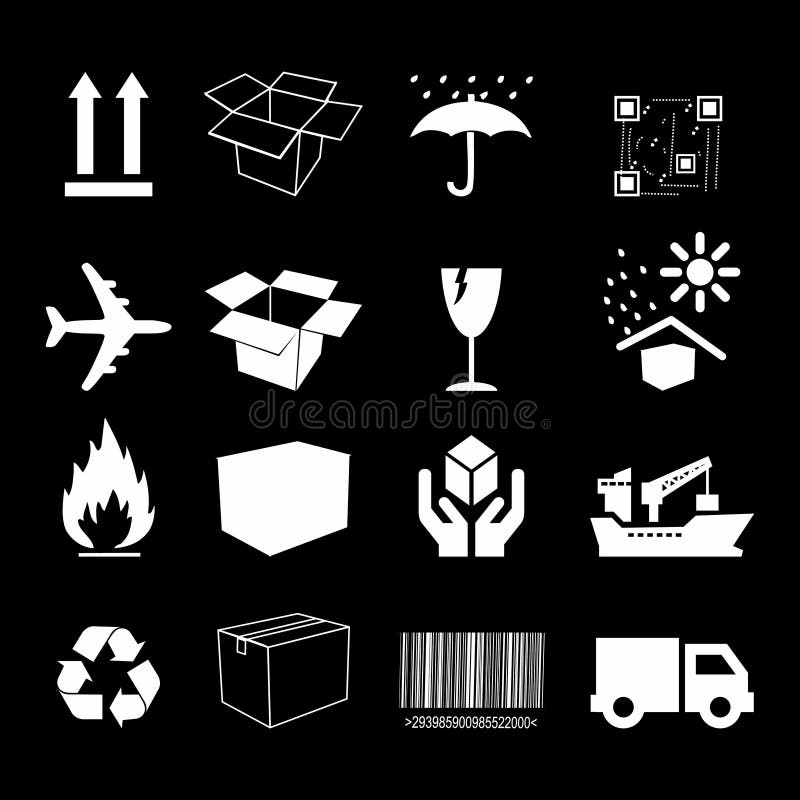 Set of Icon Packaging Symbols with Black Background Vector ...