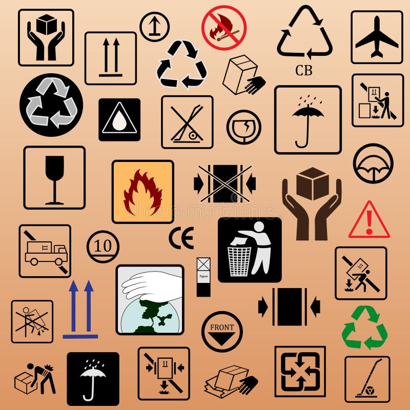 Et of Packaging Icons, Packing Cargo Labels, Delivery Service Symbols ...
