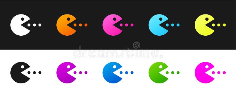 Set Pacman with Eat Icon Isolated on Black and White Background. Arcade ...