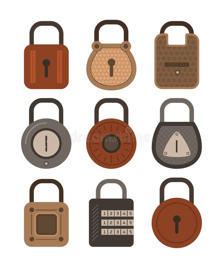 Set of Padlocks Vintage Style Flat Design Element Illustration Stock ...