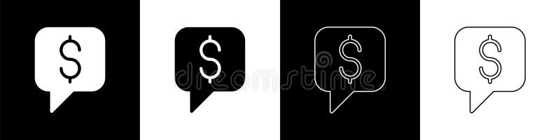Set Paid Support Icon Isolated on Black and White Background.Speech ...