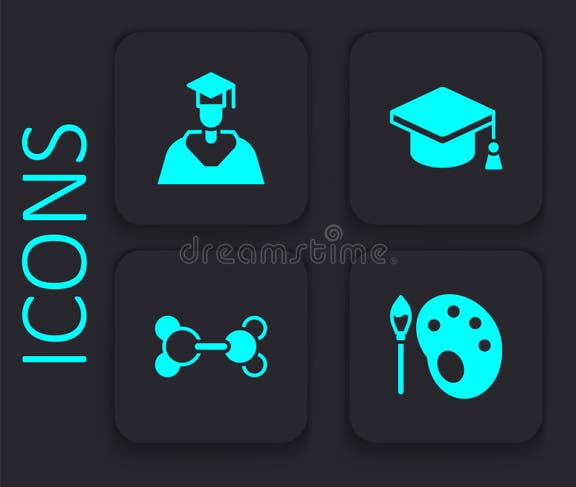 Set Paint Brush with Palette, Graduate and Graduation Cap, Graduation ...