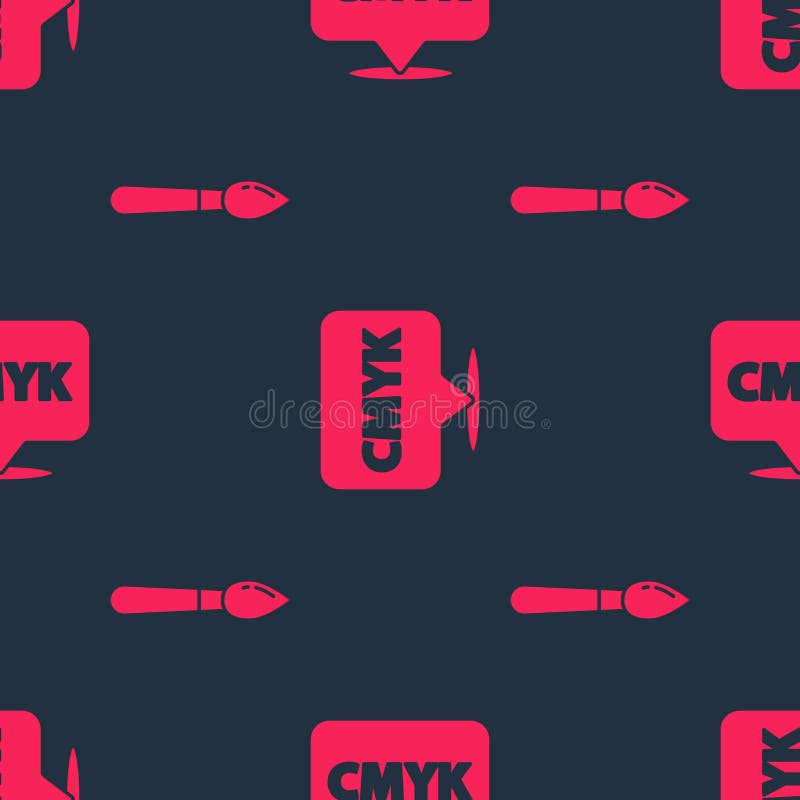 Set Paint Brush and Speech Bubble with Text CMYK on Seamless Pattern ...