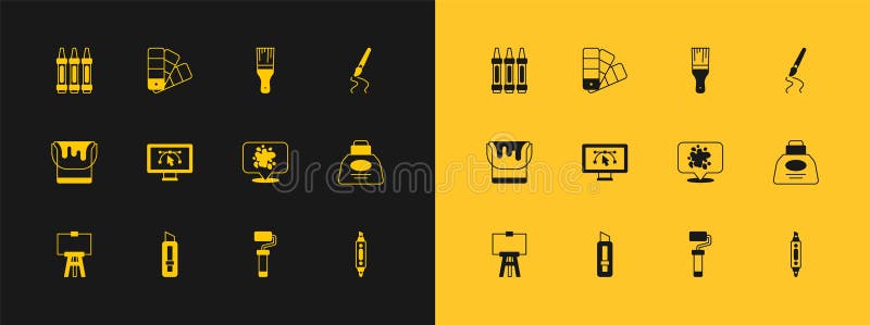 Set Paint Brush, Stationery Knife, Spray, Roller, Computer with Design ...