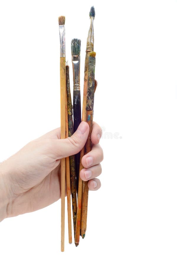Set of Paint Brushes in Hand Stock Image - Image of metal, artist: 31879773