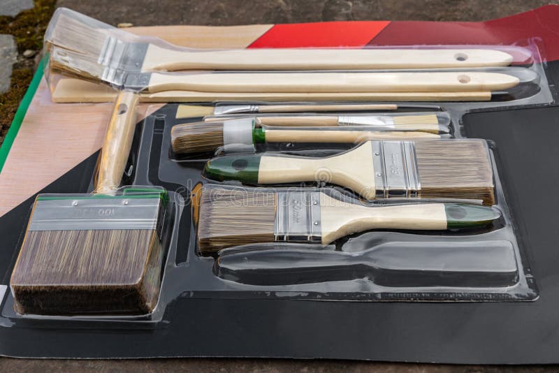 Set Paint Brushes in Plastic Packaging Stock Image - Image of hobby ...