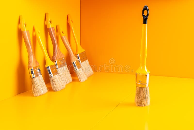 Set of Paint Brushes with Yellow Space Stock Image - Image of ...