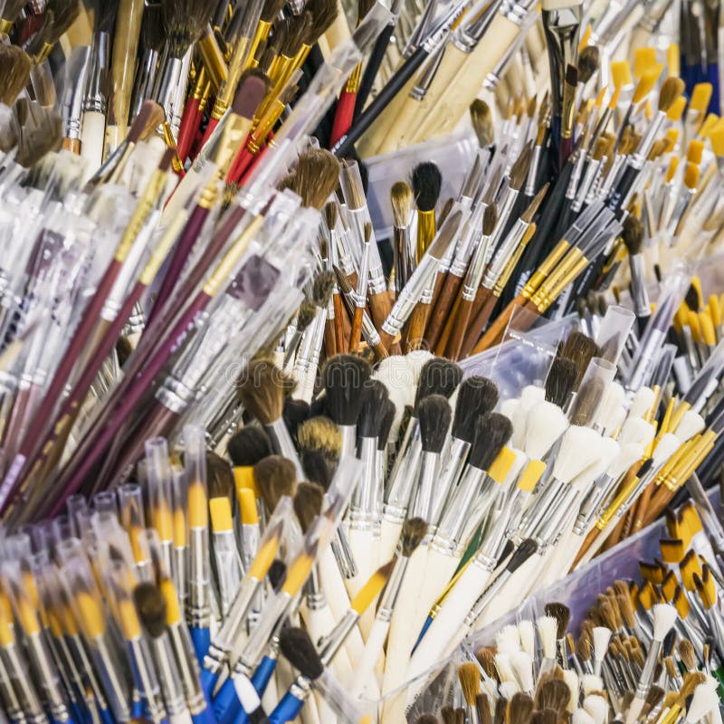 Set of Paint Brushes of Various Tips for Drawing, Selective Focus ...