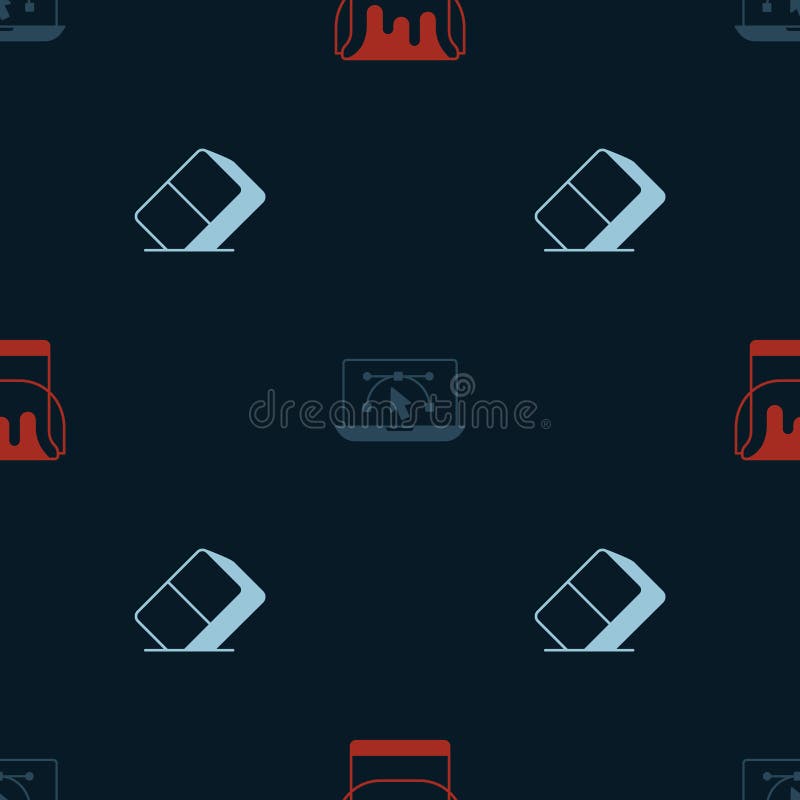 Set Paint Bucket, Computer with Design Program and Eraser or Rubber on ...