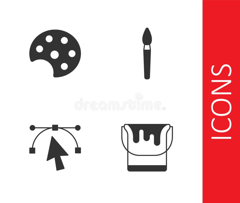 Set Paint Bucket, Palette, Bezier Curve and Brush Icon. Vector Stock ...