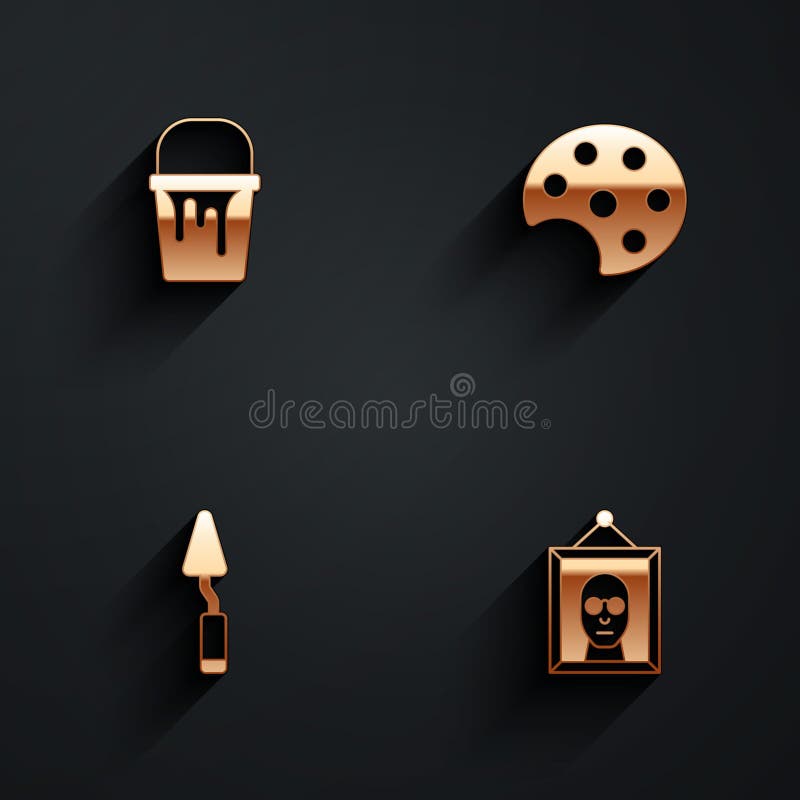 Set Paint Bucket, Palette, Knife and Picture Icon with Long Shadow ...