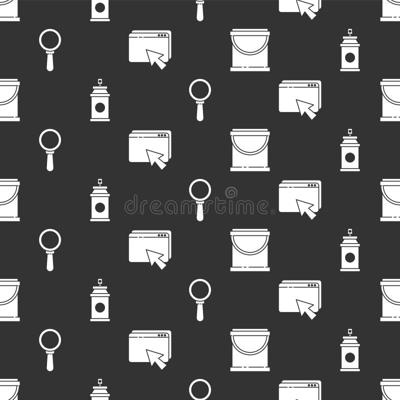 Set Paint Bucket, Paint Spray Can, Magnifying Glass and Web Design and ...