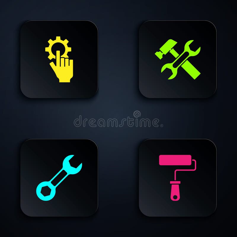 Set Paint Roller Brush, Settings the Hand, Wrench Spanner and Hammer ...
