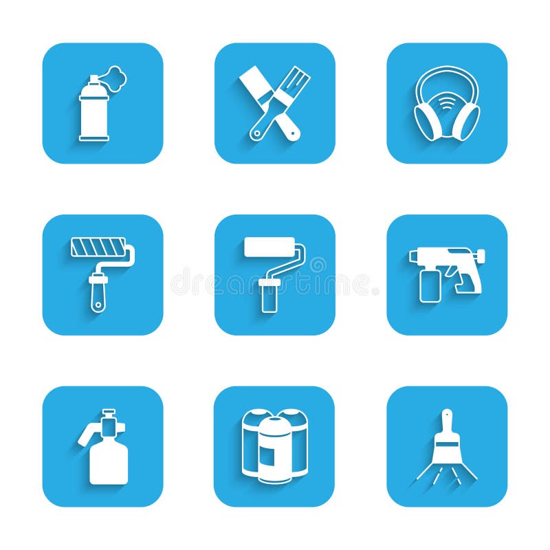 Set Paint Roller Brush, Spray Can, Gun, Gas Mask and Icon. Vector Stock ... Set Paint Roller Brush, Spray Can, Gun, Gas Mask and Icon. Vector Stock ...