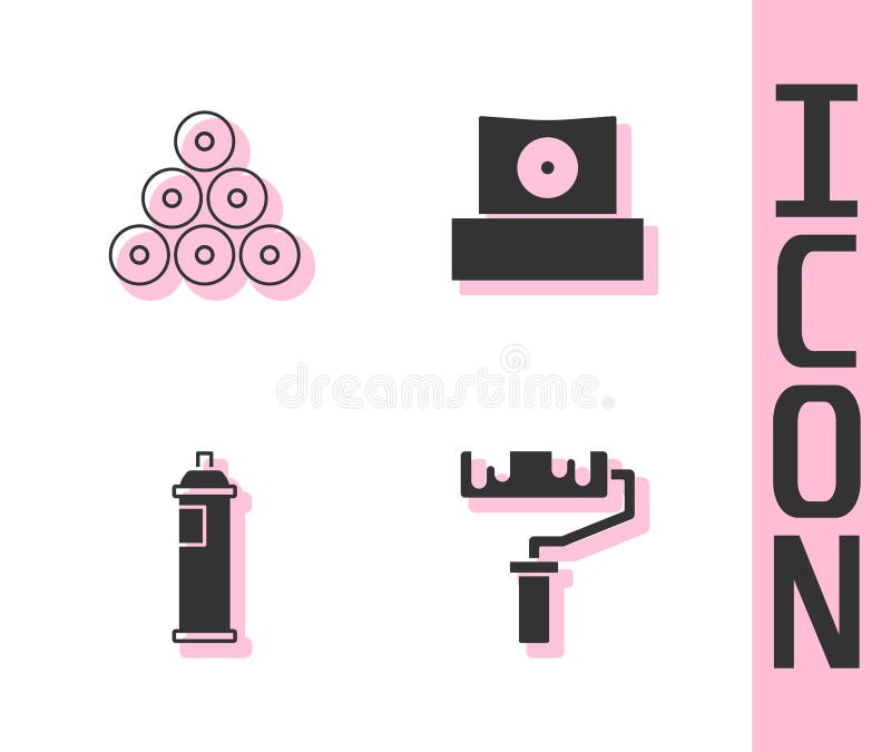 Set Paint Roller Brush, Spray Can, and Spray Nozzle Cap Icon. Vector ... Set Paint Roller Brush, Spray Can, and Spray Nozzle Cap Icon. Vector ...