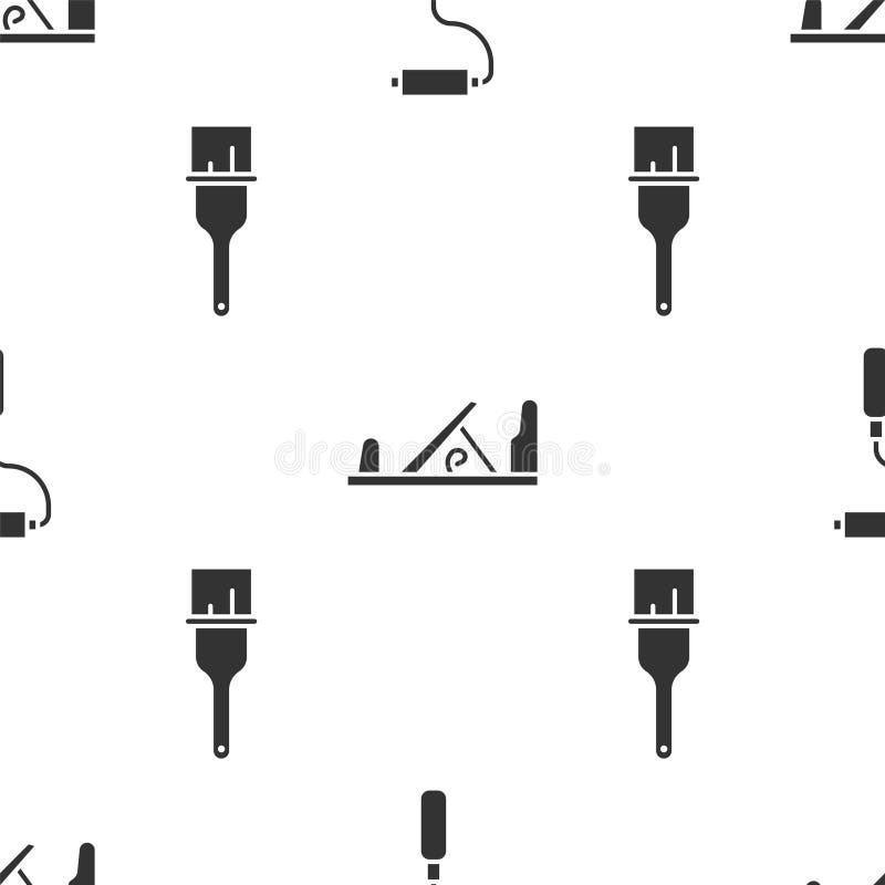 Set Paint Roller Brush, Wood Plane Tool and Paint Brush on Seamless ...