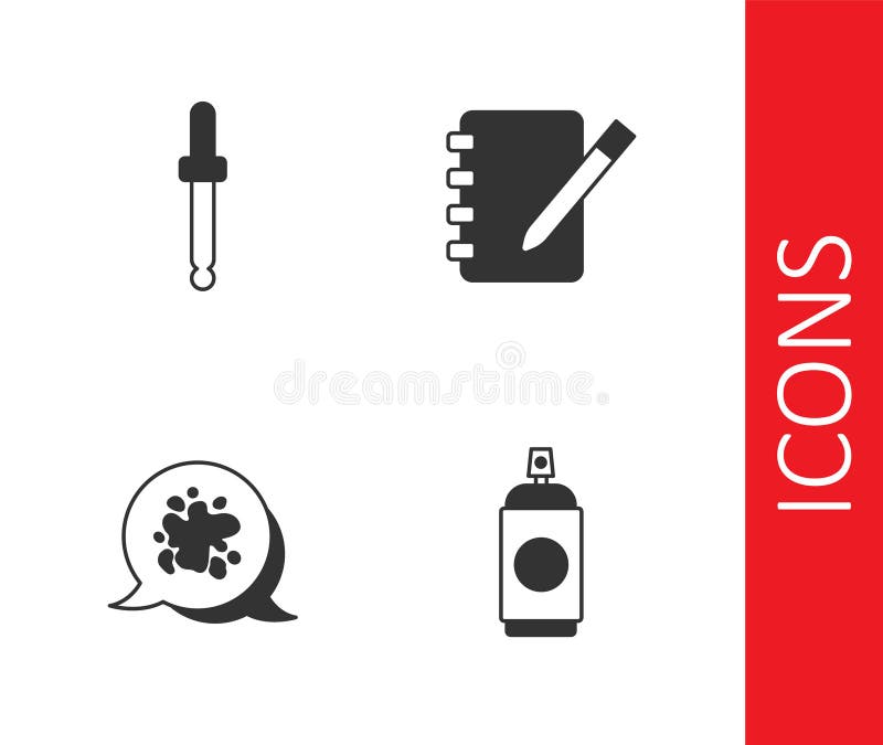 Set Paint Spray Can, Eyedropper Color Picker Palette, and Notebook Icon ...