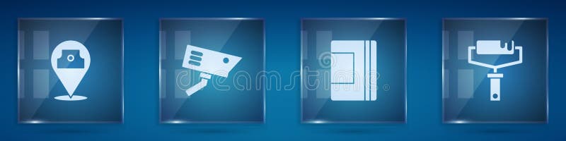 Set Paint Spray Can, Security Camera, Spiral Notebook and Roller Brush ...