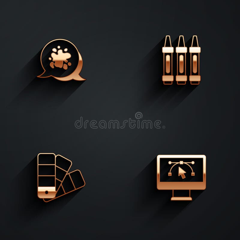 Set Paint Spray, Wax Crayons for Drawing, Color Palette Guide and Computer with Design Program ...