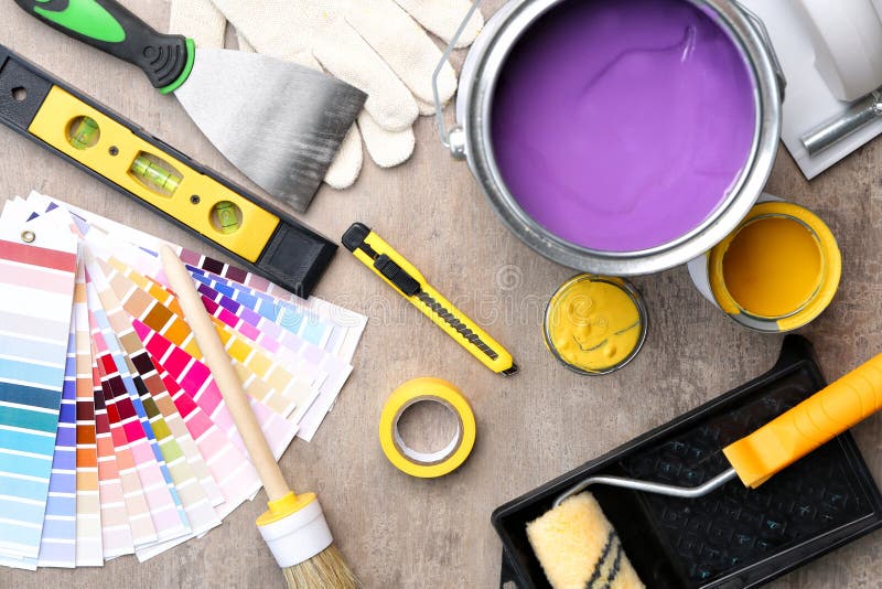 Set of Painter S Tools on Color Background Stock Image - Image of ...