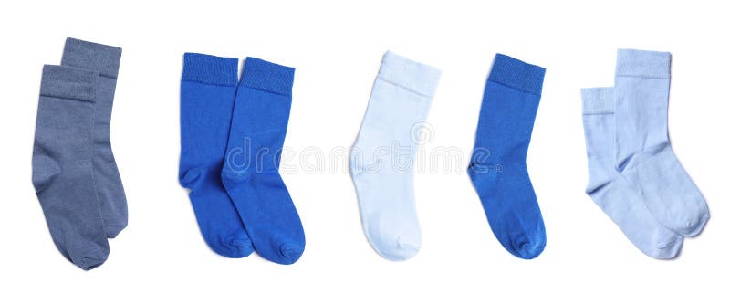 Set with Pairs of Different Color Socks on White Background, Top View ...