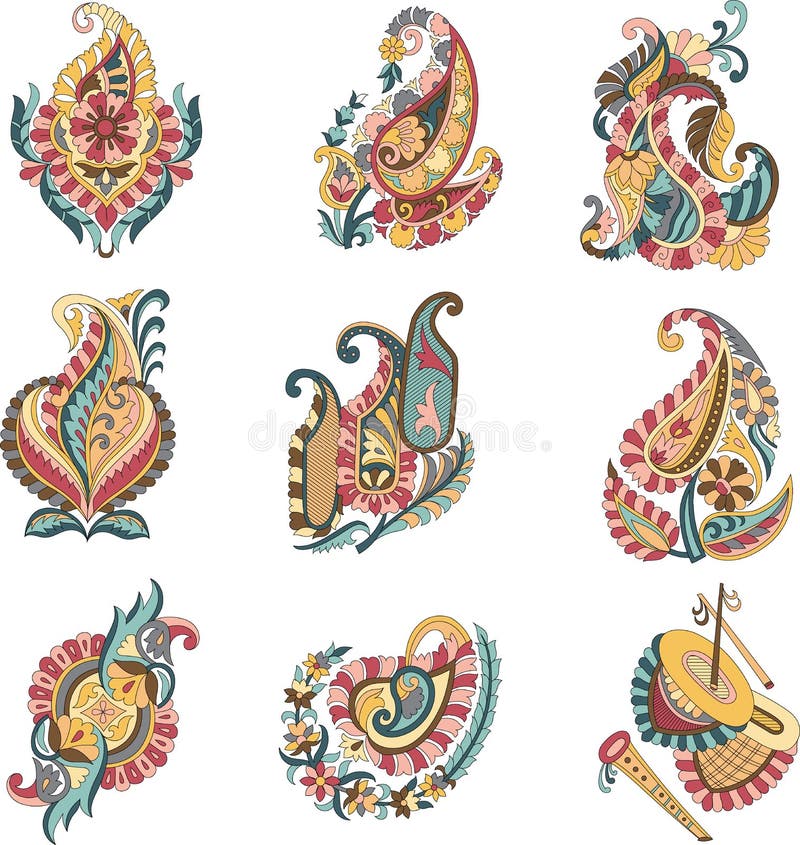 Set of paisley pattern stock vector. Illustration of damask - 258020504