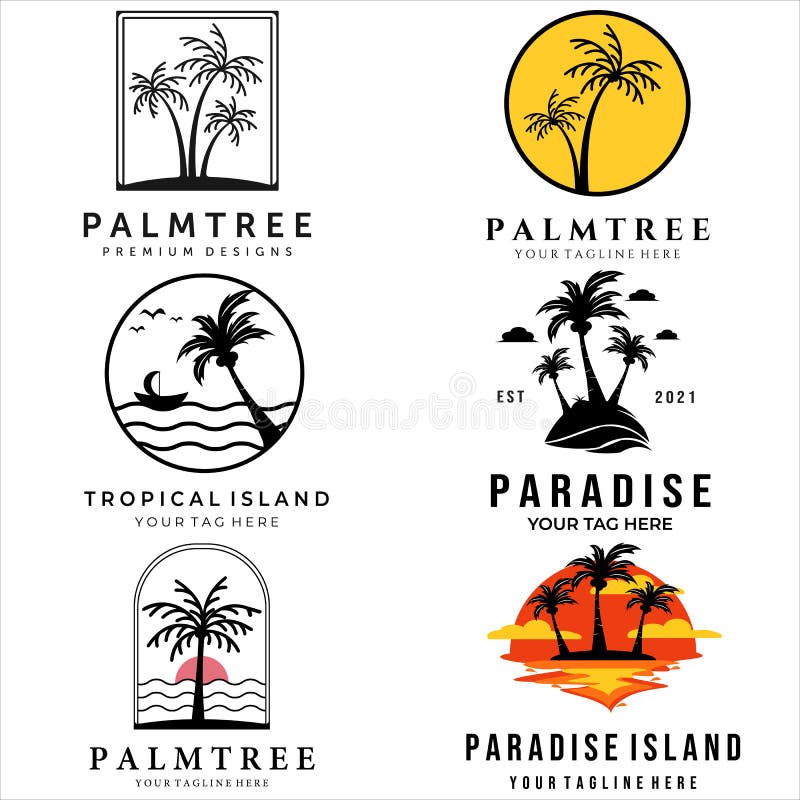 Set Palm Tree or Coconut Tree Vector Logo Illustration Design Stock ...