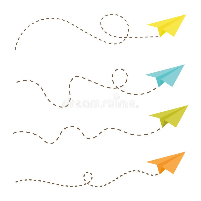 Set of Paper Airplane with Dotted Line Stock Illustration ...