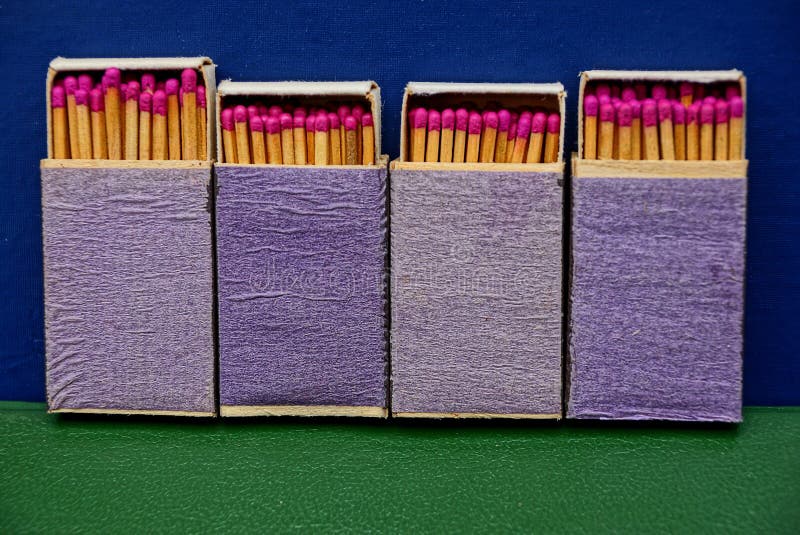 Set of Paper Blue Boxes with Matches Stock Photo - Image of macro ...