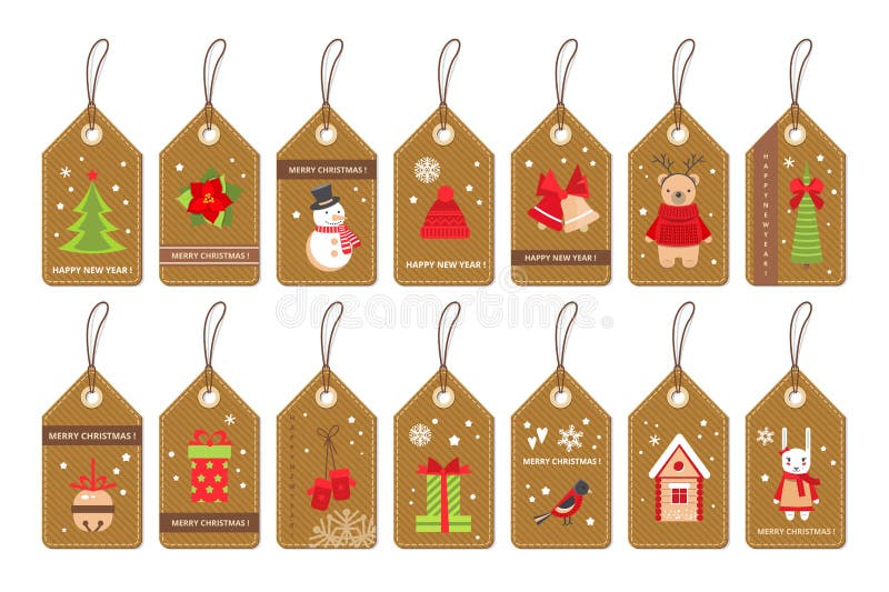 Set of Paper Christmas Labels with Flat Style Holydays Elements Stock ...