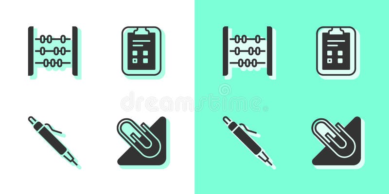 Set Paper Clip, Abacus, Pen and Exam Sheet with Check Mark Icon. Vector ...