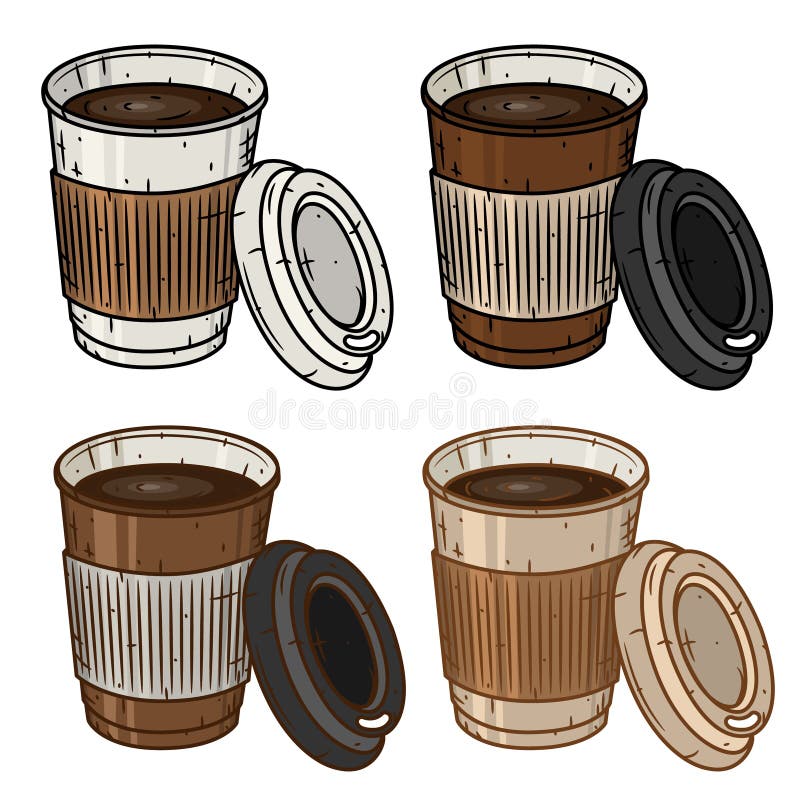 Set of Paper Coffee Cup Over White Background. Cartoon Coffee Cup ...