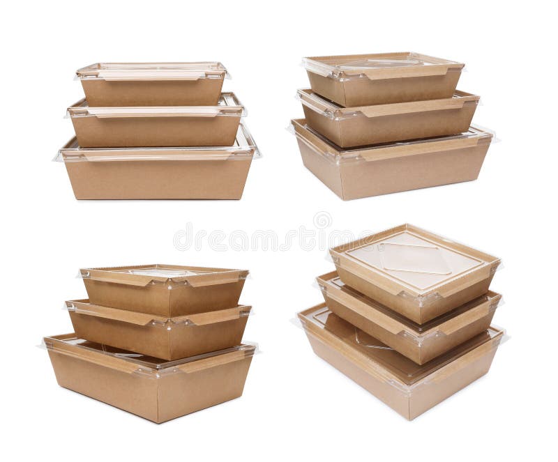 Set with Paper Containers for Food on White Background Stock Image ...