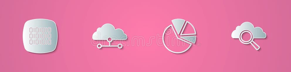 Set Paper Cut Binary Code, Network Cloud Connection, Pie Chart Infographic and Search Computing ...
