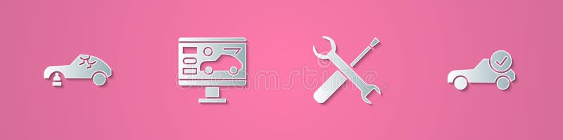 Set Paper Cut Broken Car, Diagnostics Condition of, Screwdriver and ... Set Paper Cut Broken Car, Diagnostics Condition of, Screwdriver and ...