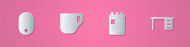 Set Paper Cut Computer Mouse, Cup of Tea with Tea Bag, Spiral Notebook ...