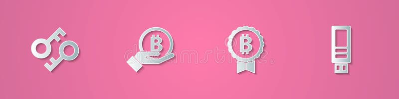 Set Paper Cut Cryptocurrency Key, Hand Holding Bitcoin, and USB Flash ...