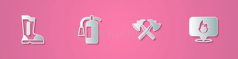 Set Paper Cut Fire Boots, Extinguisher, Firefighter Axe and Location ...