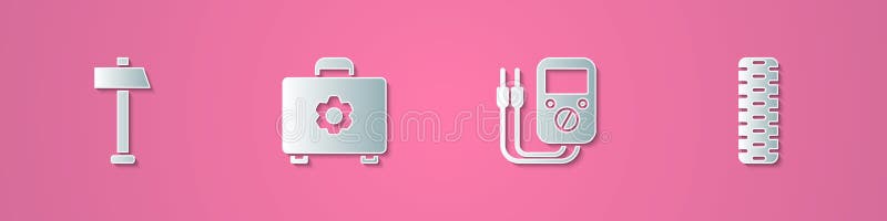Set Paper Cut Hammer, Toolbox, Multimeter and Car Tire Wheel Icon ... Set Paper Cut Hammer, Toolbox, Multimeter and Car Tire Wheel Icon ...