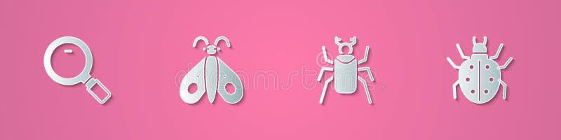 Set Paper Cut Magnifying Glass, Butterfly, Beetle Bug and Mite Icon ...