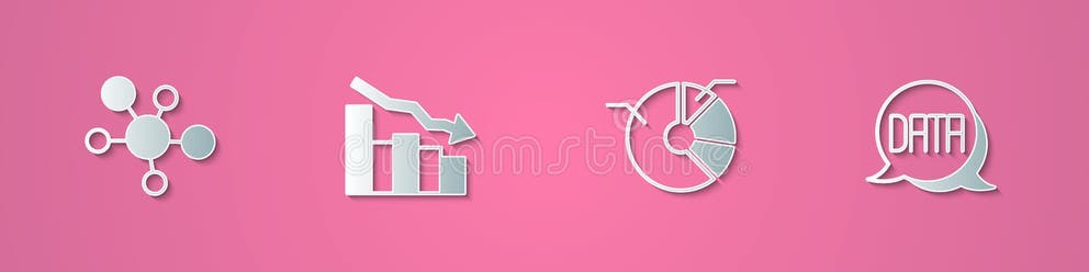 Set Paper Cut Mind Map Infographic, Financial Growth Decrease, Pie Chart and Data Analysis Icon ...