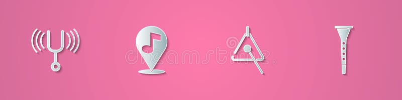 Set Paper Cut Musical Tuning Fork, Location Musical Note, Triangle and ...