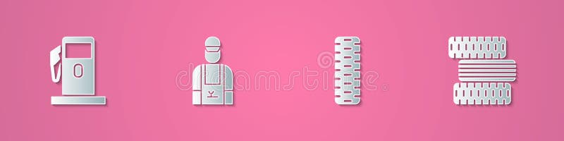 Set Paper Cut Petrol or Gas Station, Car Mechanic, Tire Wheel and Icon ... Set Paper Cut Petrol or Gas Station, Car Mechanic, Tire Wheel and Icon ...