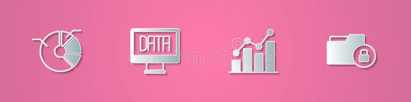 Set Paper Cut Pie Chart Infographic, Data Analysis, and Folder and Lock ...