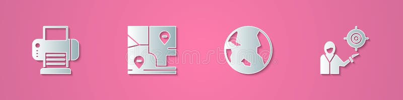 Set Paper Cut Printer, Folded Map with Location, Earth Globe and ...