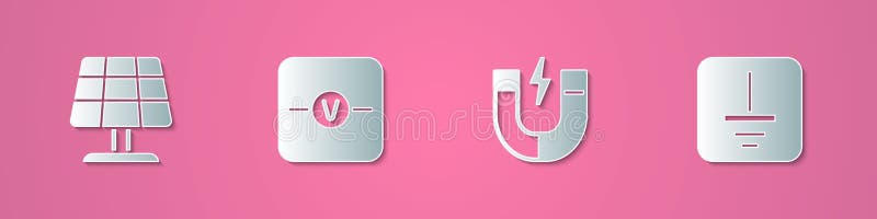 Set Paper Cut Solar Energy Panel, Voltmeter, Magnet and Electrical ...