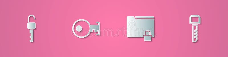 Set Paper Cut Unlocked Key, Key, Folder and and Icon. Paper Art Style ...