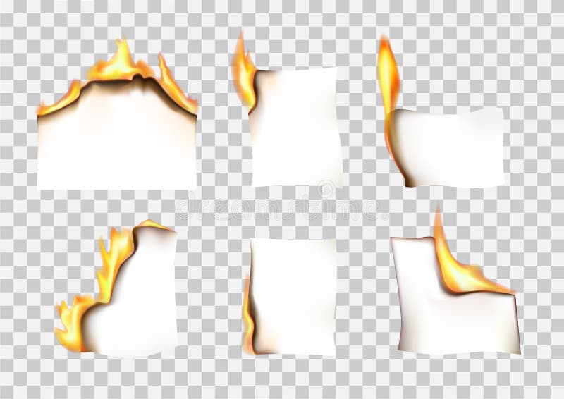 Set of Paper Pieces Burning in Fire on Transparent Background Vector ...