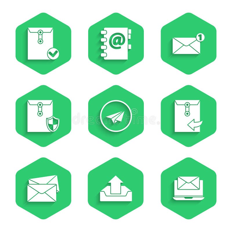 Set Paper Plane, Upload Inbox, Laptop with Envelope, Envelope, Shield ... Set Paper Plane, Upload Inbox, Laptop with Envelope, Envelope, Shield ...