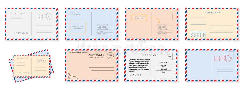 Set of Paper Postcard Letter Template. Mockup Vintage Post Envelope ...